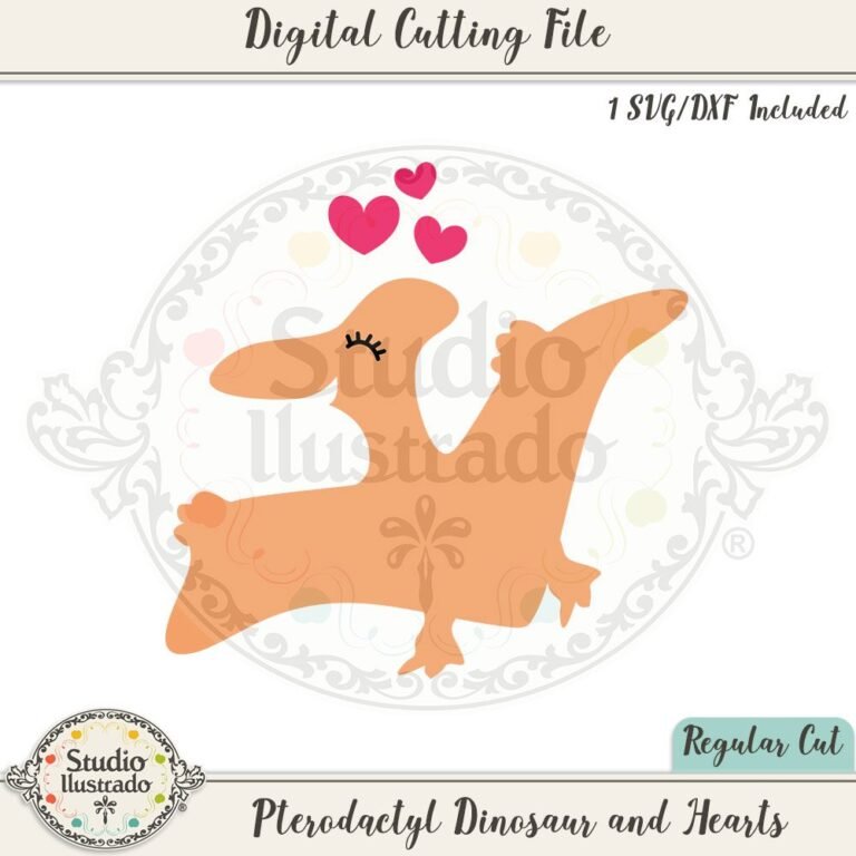 Pterodactyl Dinosaur and Hearts - Corte Regular - Recorte