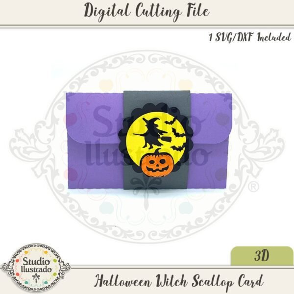 Halloween Witch Scallop Card - 3D - Arquivos de Recorte | St