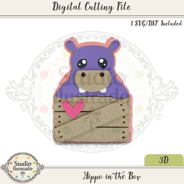 Hippo in the Box - 3D - Arquivos de Recorte | Studio Ilustra
