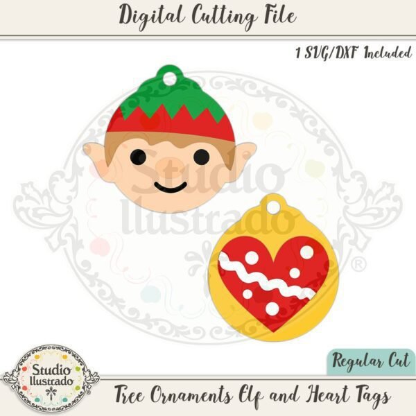 Tree Ornaments Elf and Heart Tags - Studio Ilustrado